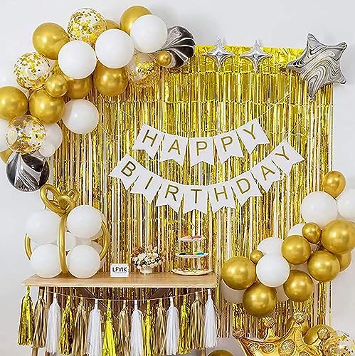 2PCS Party Decoration Backdrop 3.28 * 6.63 Feet Foil Fringe Curtain Tinsel Streamer Photo Backgrounds Hanging Decorations for Baby Shower Gender Reveal Birthday Wedding Themed Party Supplies Gold