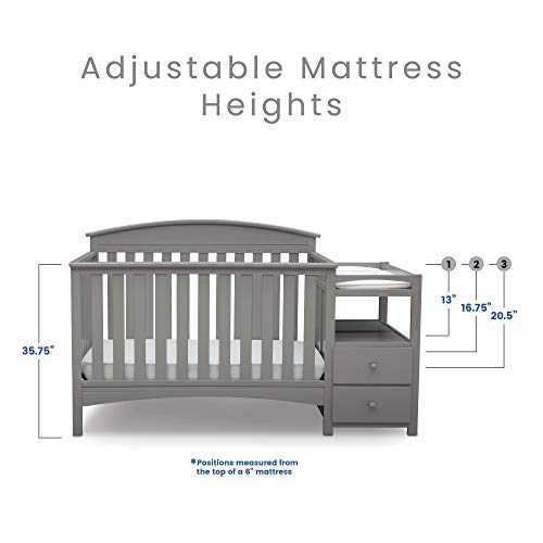 Delta Children Abby Convertible Crib 'N' Changer, Grey + Serta Perfect Slumber Dual Sided Recycled Fiber Core Crib and Toddler Mattress (Bundle)