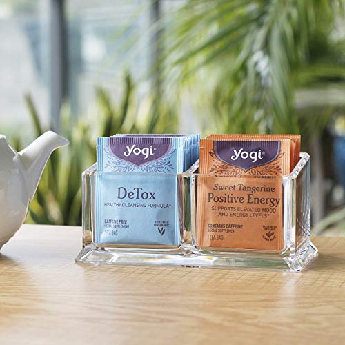 Oak Savanna Tea Bag Organizer Holder Caddy Small for Sugar Packet Coffee Condiment Storage Clear Acrylic for Kitchen Pantry Cabinet Airbnb Countertop Tabletop