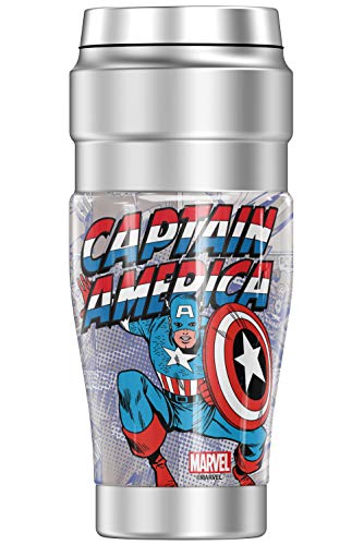 THERMOS MARVEL - Captain America Retro Comic STAINLESS KING Stainless Steel Travel Tumbler, Vacuum insulated & Double Wall, 16oz
