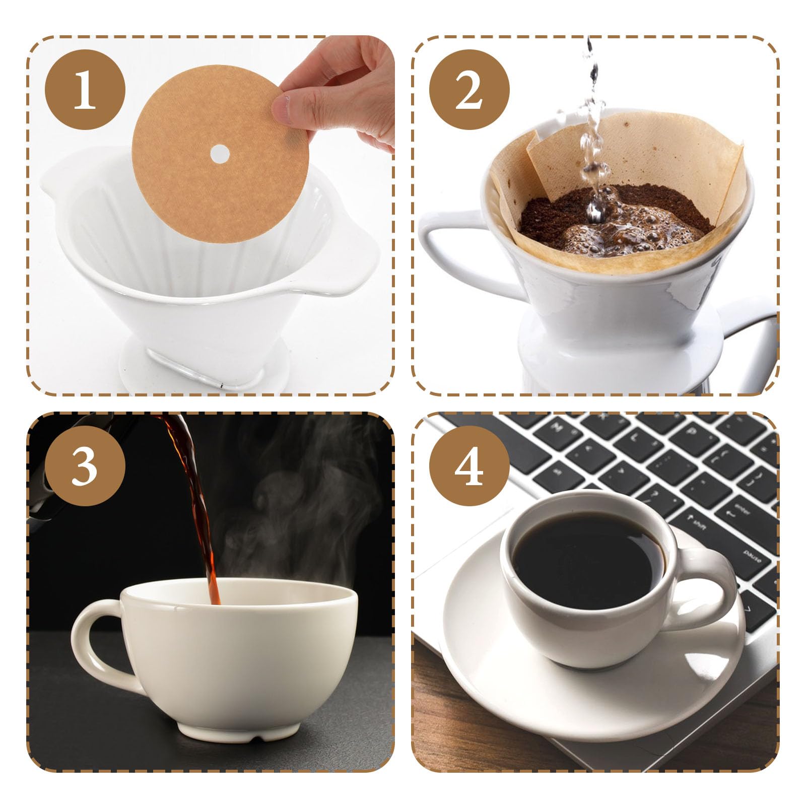 200Pcs Coffee Filters Paper,3.75Inch Disposable Unbleached Coffee Paper Filter, Round Coffee Filters Paper Replacement Compatible with Aeropre Percolator Home Office Use Brown