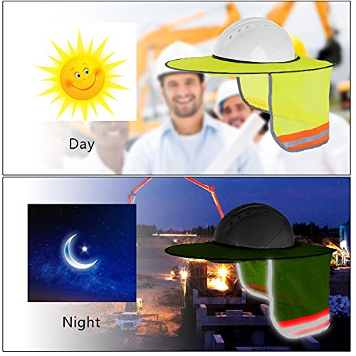 4 Pack Hard Hat Sun Shade - Full Brim Mesh Hard Hat Sun Shield Neck Sunshade with Reflective Strip Hard Hat Sun Visor for Hard Hat Accessories (Neon Yellow)
