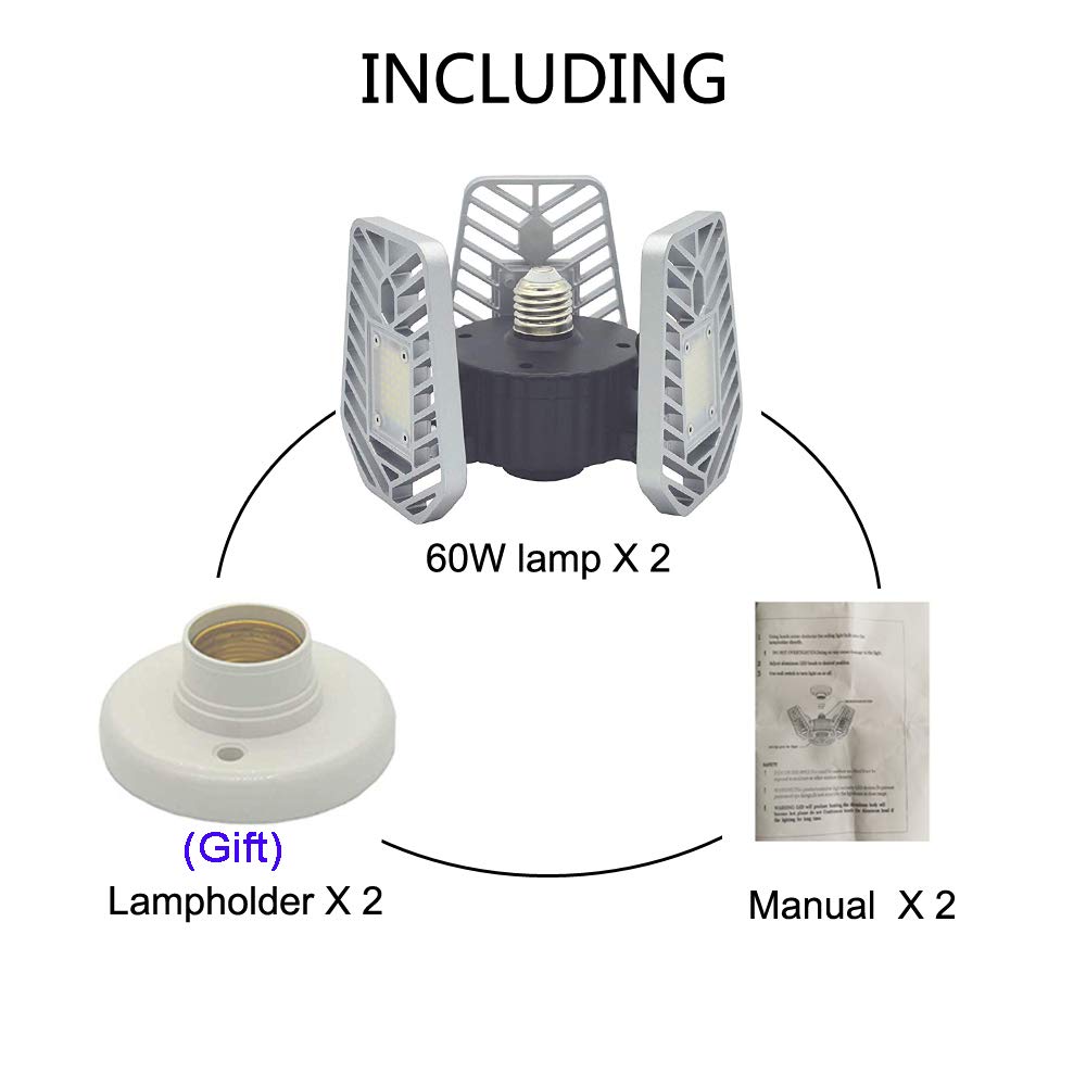 LED Garage Lights 2pack, 60W Daywhite LED Garage Ceiling Lights, 6500Lm led Garage Light CRI 80 led Adjustable Garage Light,led Lights for Garage Barn,Warehouse,Basement