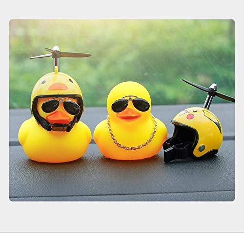 Rubber Duck Toy Car Ornaments Yellow Duck Car Dashboard Decorations with Propeller Helmet (Black＆White)