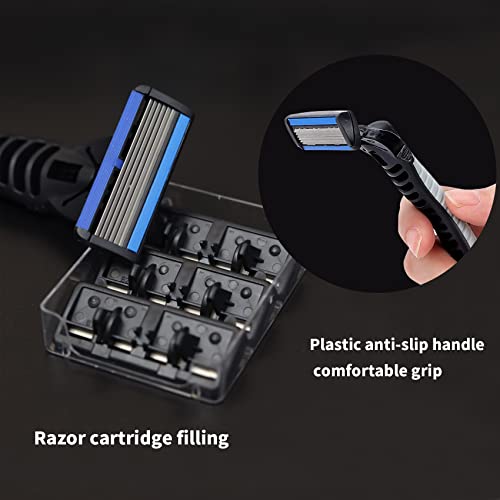 6-Blade Razor,Plastic Anti-slip Men Manual Refill Cartridges razors, Reusable Face Cleansing Care Tool, Shave Supplies for Men and Women - Black