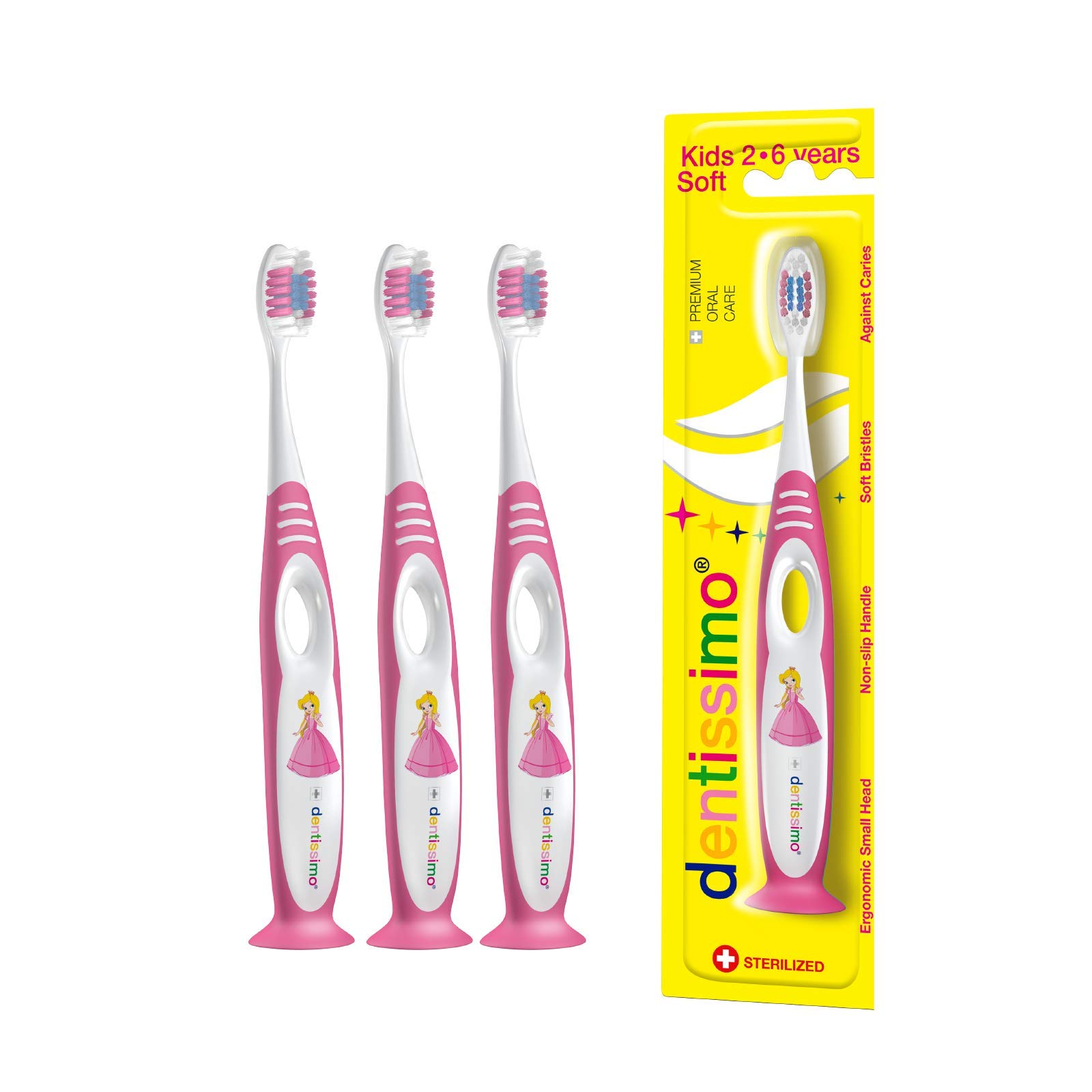 DENTISSIMO SWISS BIODENT Premium Oral Care Kids Toothbrush for Gentle Cleansing, Ages 2-6, Colors May Vary, Pack of 3