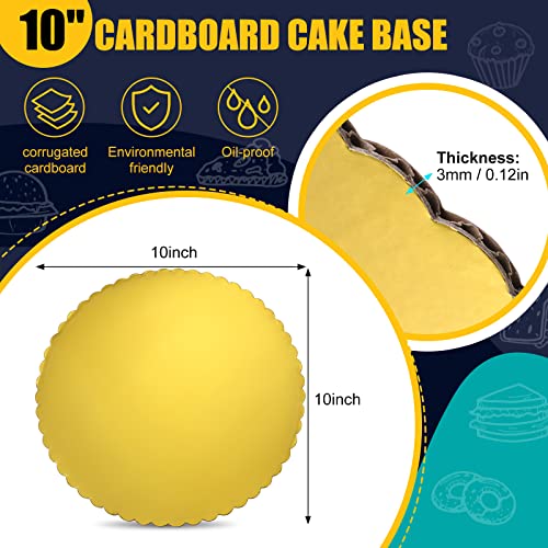 50 Pack 10 inch Gold Cake Boards Circle Rounds Cake Boards Scallop Edge Cakeboard Disposable Cake Base Grease Proof Cardboard Perfect for New Year Wedding Birthday Cake Decorating