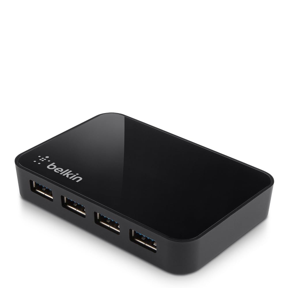 Belkin USB 3.0 Hub with 4 USB Ports - SuperSpeed USB Charging Station - USB Hub 3.0 - USB Adapter for iPhone Charger - USB Splitter - USB Port Hub - Powered USB Hub With Data Speeds Up To 5Gbps