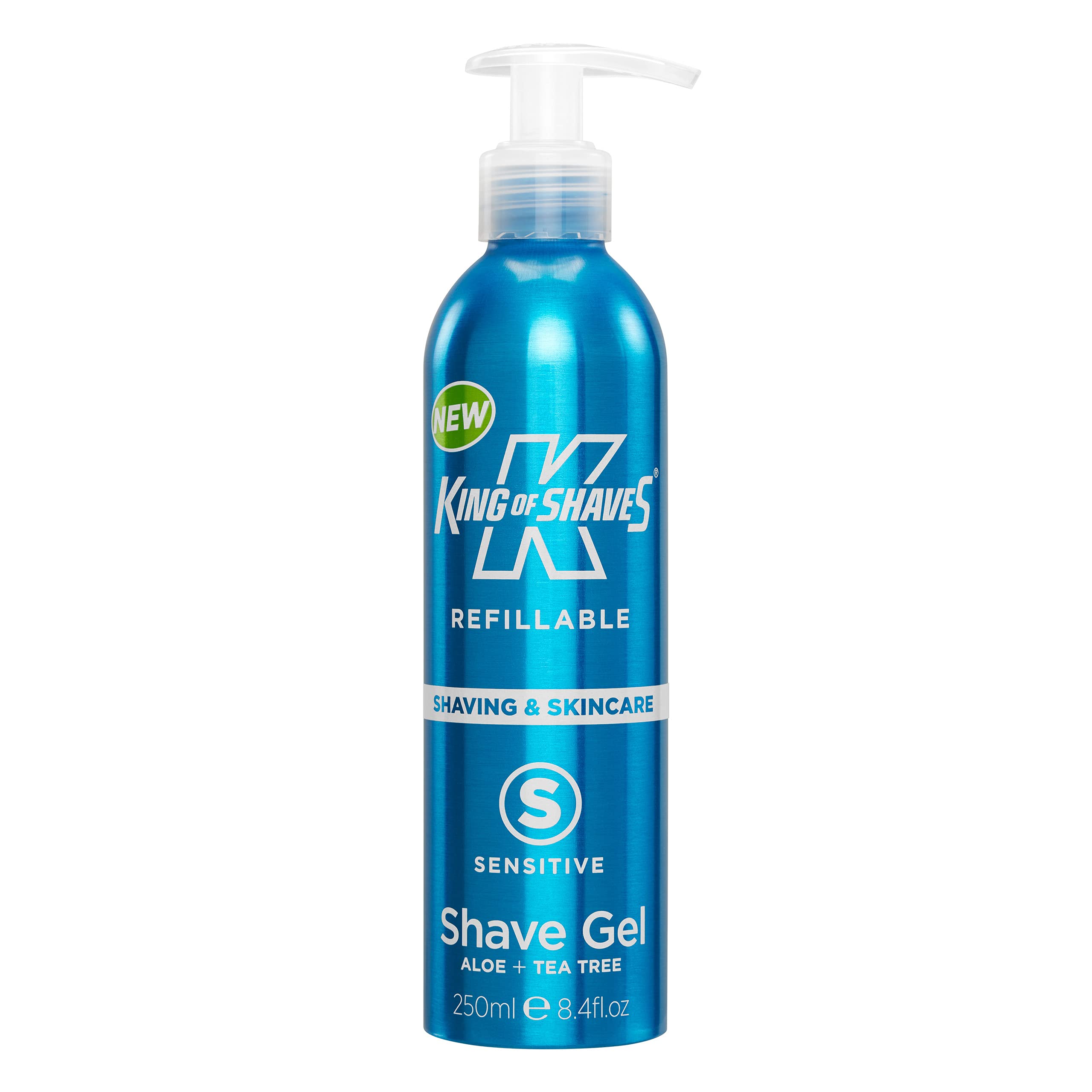 King of Shaves Sensitive Shaving Gel, Refillable Aluminium Bottle 1 x 250ml and Refill Shave Gel Pouch 2 x 200ml