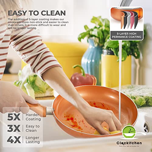 6-piece Non-stick Cookware Set Pots and Pans Set for Cooking - Ceramic Coating Saucepan, Stock Pot with Lid, Frying Pan, Copper