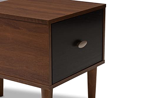 Baxton Studio Merrick Bench Shoe Rack Cabinet Brown//Medium Wood/Mid-Century/Fabric Polyester 100%"/Engineered Wood/Faux Wood Veneer/Powder Coated Vinyl (Legs)/Foam