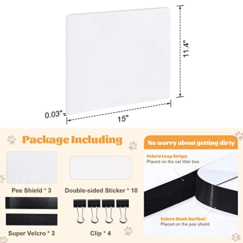 3Pcs Cat Litter Box Pee Shields, Cat Litter Box Pee Splash Guard Frosted Easy Clean Cat Litter Pan Pee for Open Top Litter pan (Litter Box Not Included)