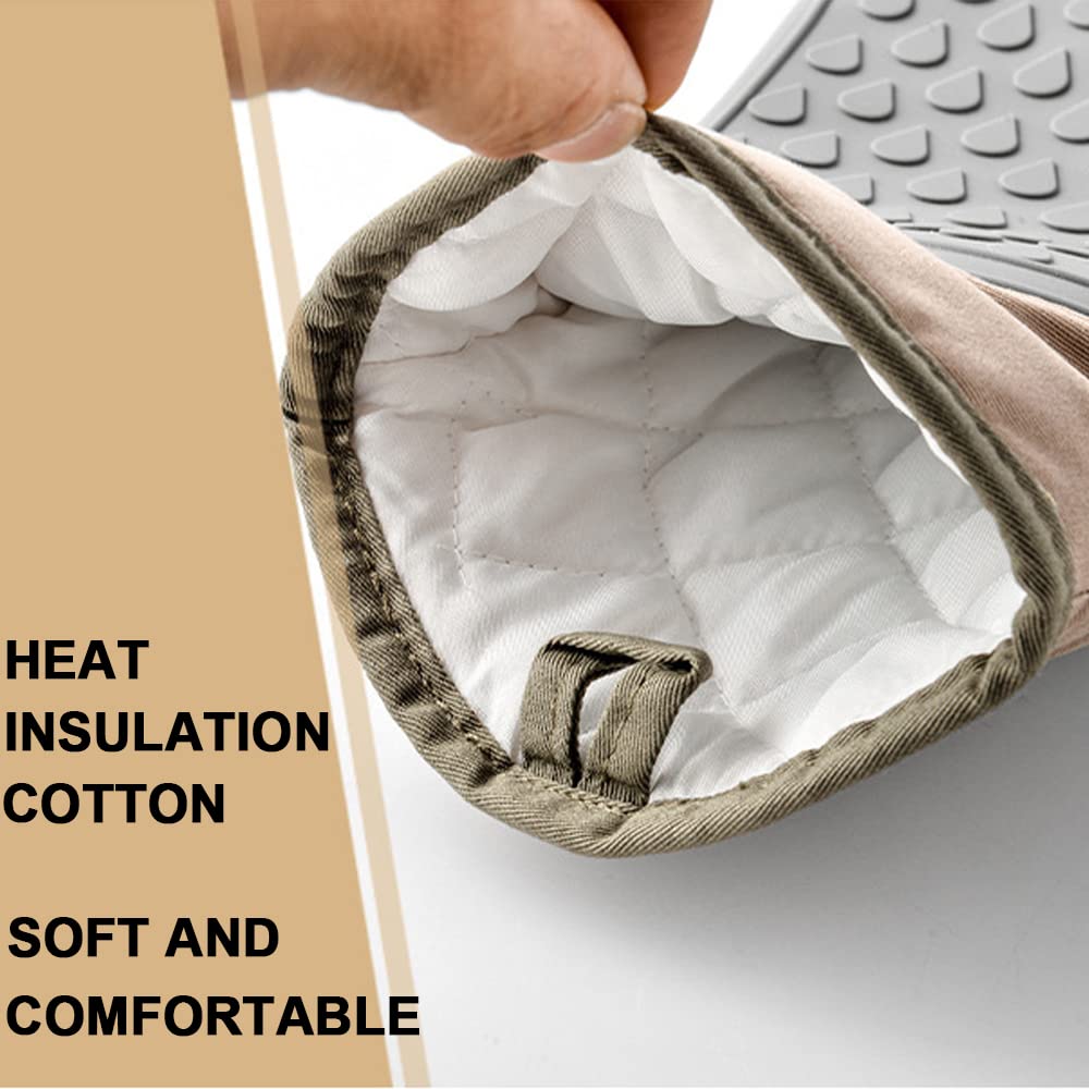 2 Pack Set Silicone Oven Mitts for Kitchen, Quality Oven Mitts with Quilted Liner, Heat and Slip Resistant Flexible Oven Gloves Pot Holders, 1 Pair