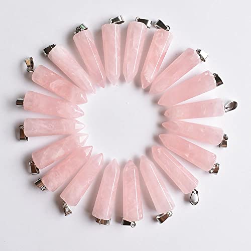 24pcs/lot Fashion Assorted Natural Stone Pendants Point Charms Hexagonal Pillar Pendant - ( Metal Color: Sodalite Stone )