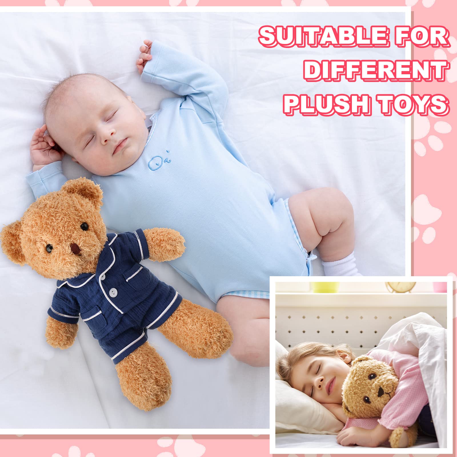2 Sets Bear Clothes Stuffed Animal Clothes Bear Accessories Pink and Blue Bear Pajamas Clothes Double Layer Muslin Short Sleeve Top and Bottom Pajamas Fits Most 14-18 Inch Bears
