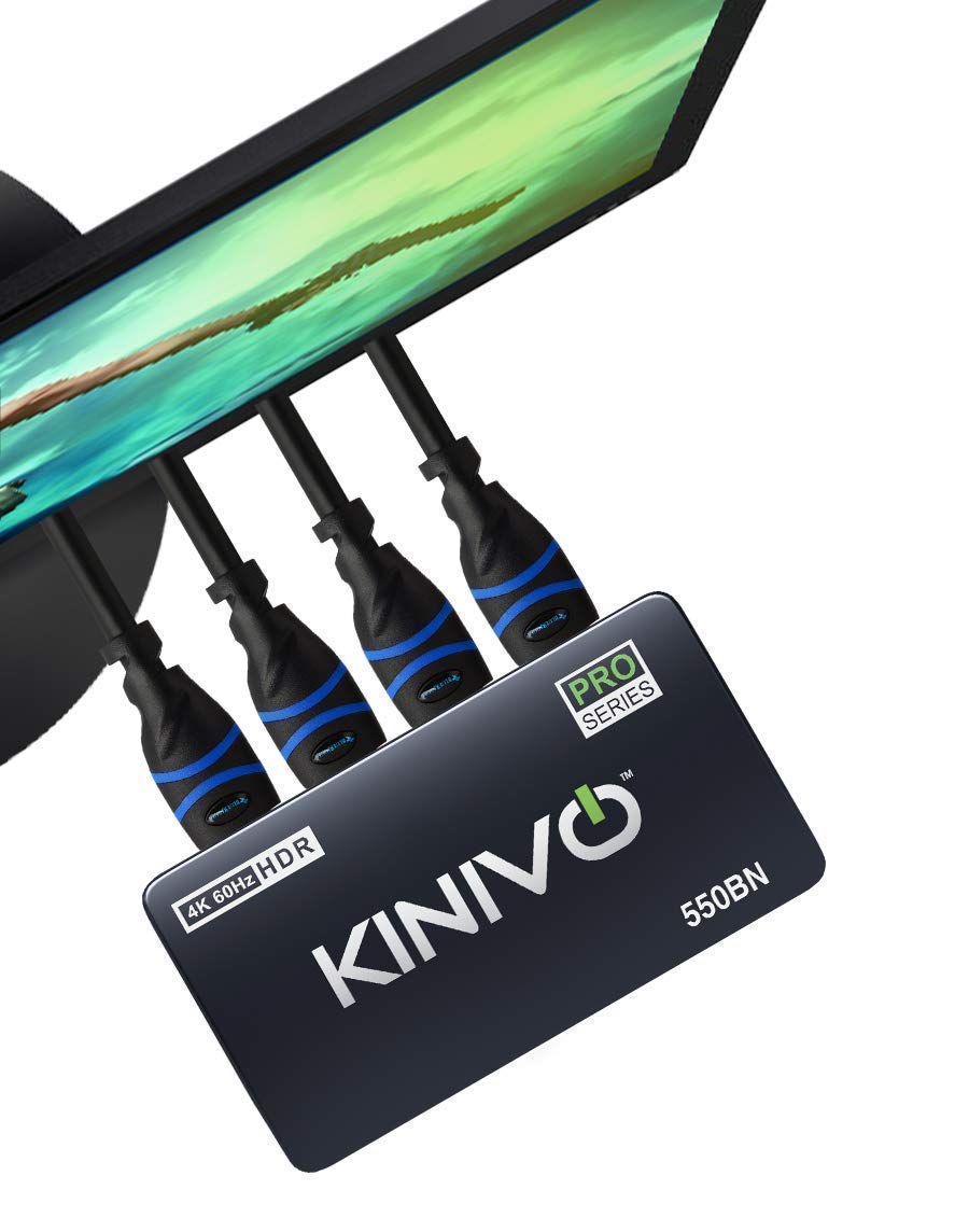 Kinivo 5 Port 4K HDMI Switch+ 4 Pack HDMI Cables - 6FT (4K 60Hz, HDMI 2.0, HDR) - Compatible with Roku, PS5, Xbox, Apple TV, Nintendo Switch, Cable Box