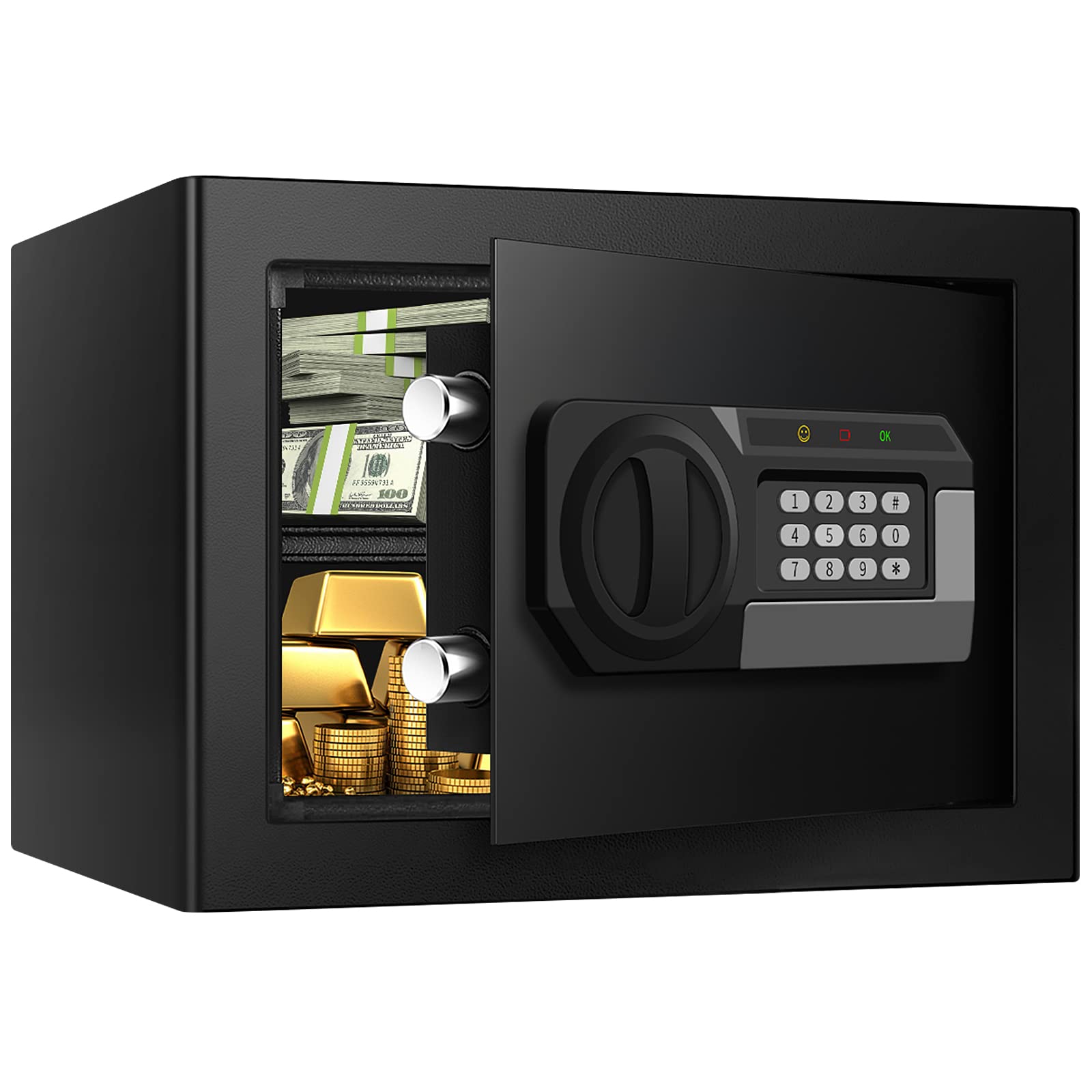 2.1 Cub Large Safe Box Fireproof Waterproof for Home, Personal Fireproof Safe With Removable Shelf, Smart Alarm, LEd Light, Silent Mode, Security Money Safes for Firearm Jewelry Medicine A4 Document…
