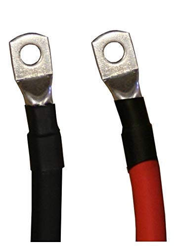 2 AWG Gauge Red + Black Pure Copper Battery Inverter Cables Solar, RV, Car, Boat 4ft 3/8 + 5/16 in Lugs