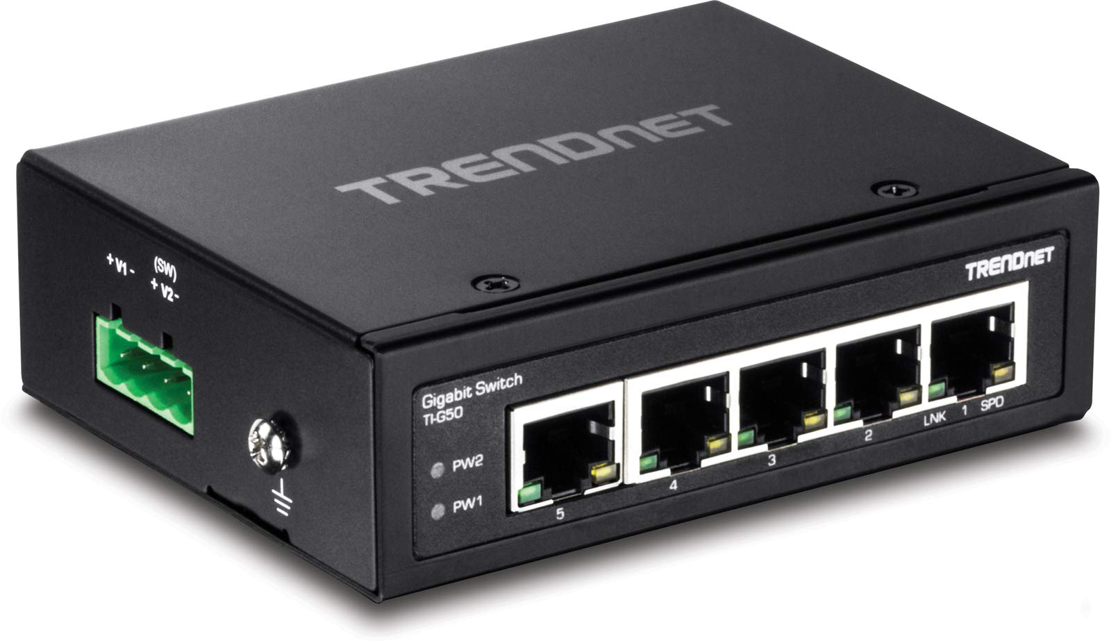 TRENDnet 5-Port Hardened Industrial Gigabit DIN-Rail Switch, 10 Gbps Switching Capacity, IP30 Rated Network Switch (-40 to 167 ºF),Black,TI-G50 & 60 W Single Output Industrial DIN-Rail Power Supply