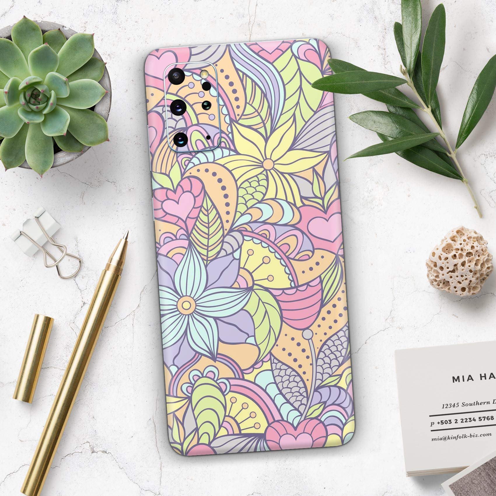 DesignSkinz Vibrant Color Floral Pattern Protective Vinyl Decal Wrap Skin Cover Compatible with The Samsung Galaxy S20 (Screen Trim & Back Glass Skin)
