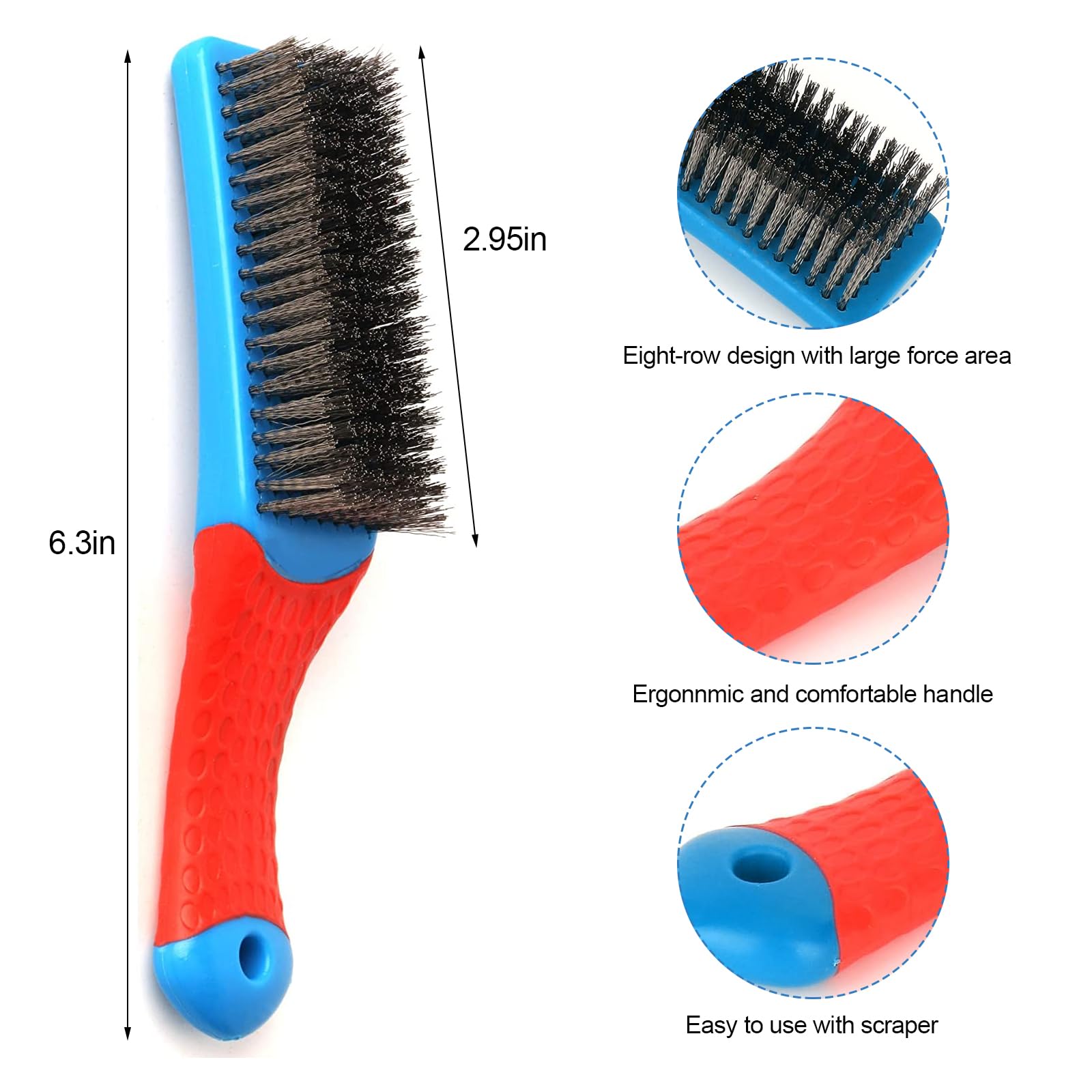 2 Pack Wire Brushes for Cleaning-Heavy Duty Stainless Steel Wire Scratch Brush for Metal Rust Cleaning,Paint Scrubbing with Rubber Covered Handle