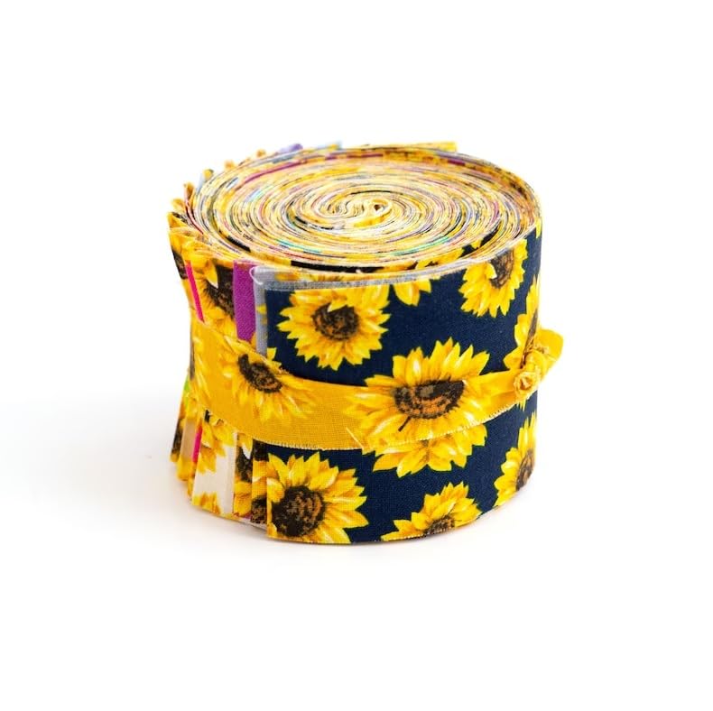 17 Piece Sunflower Jelly Roll 2.5"x44" pre-Cut 100% Cotton Fabric Quilting Strips, Sunflower Fabric, Summer Jelly Roll Fabric, Sunflower Bundle Fabric, DIY Craft