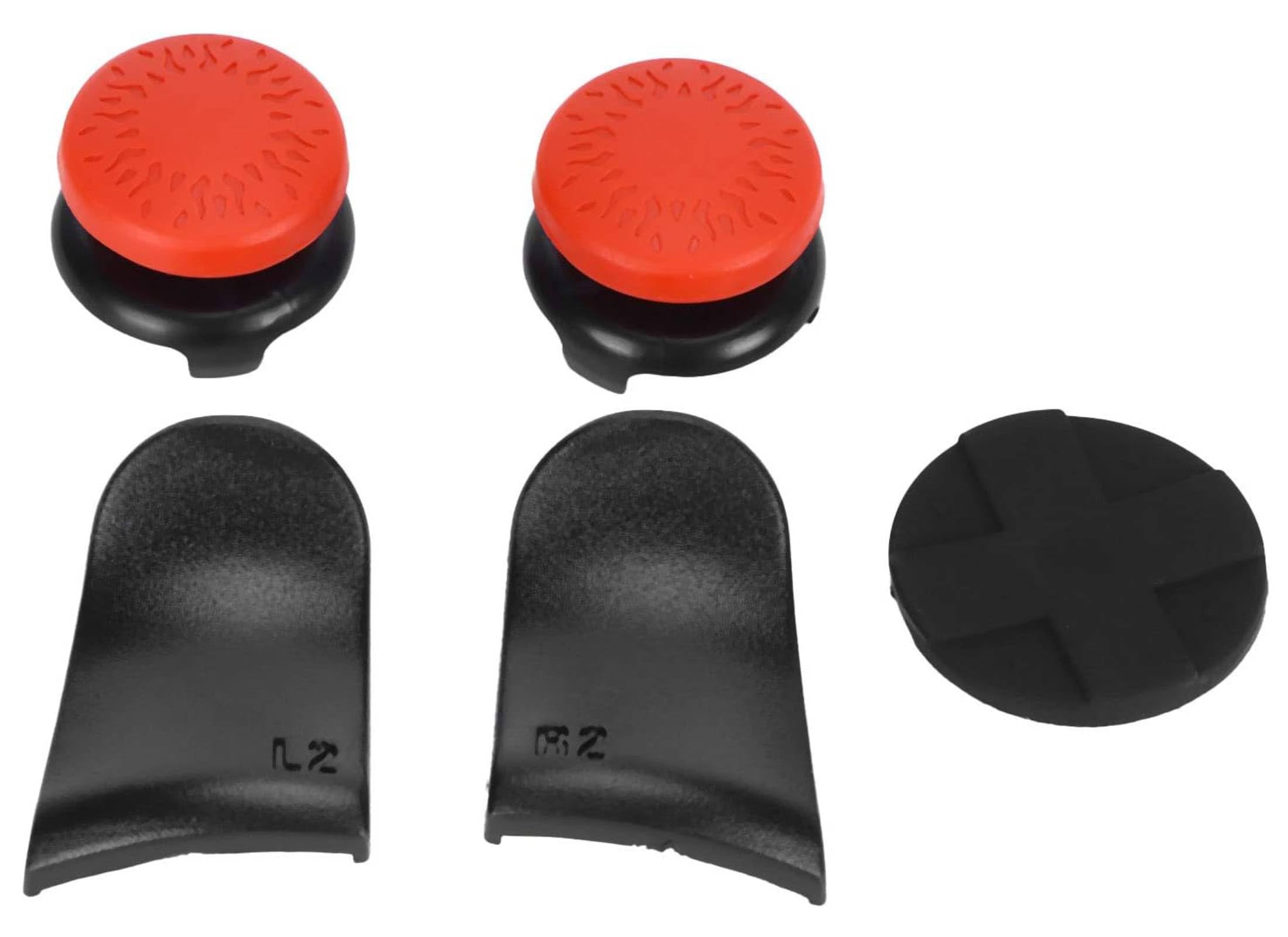 5 in 1 Controller Accessory for, Thumb Stick Grip Key Joystick Cover, L1/R2 Key Extender, Joystick Key, Cross Key (red)