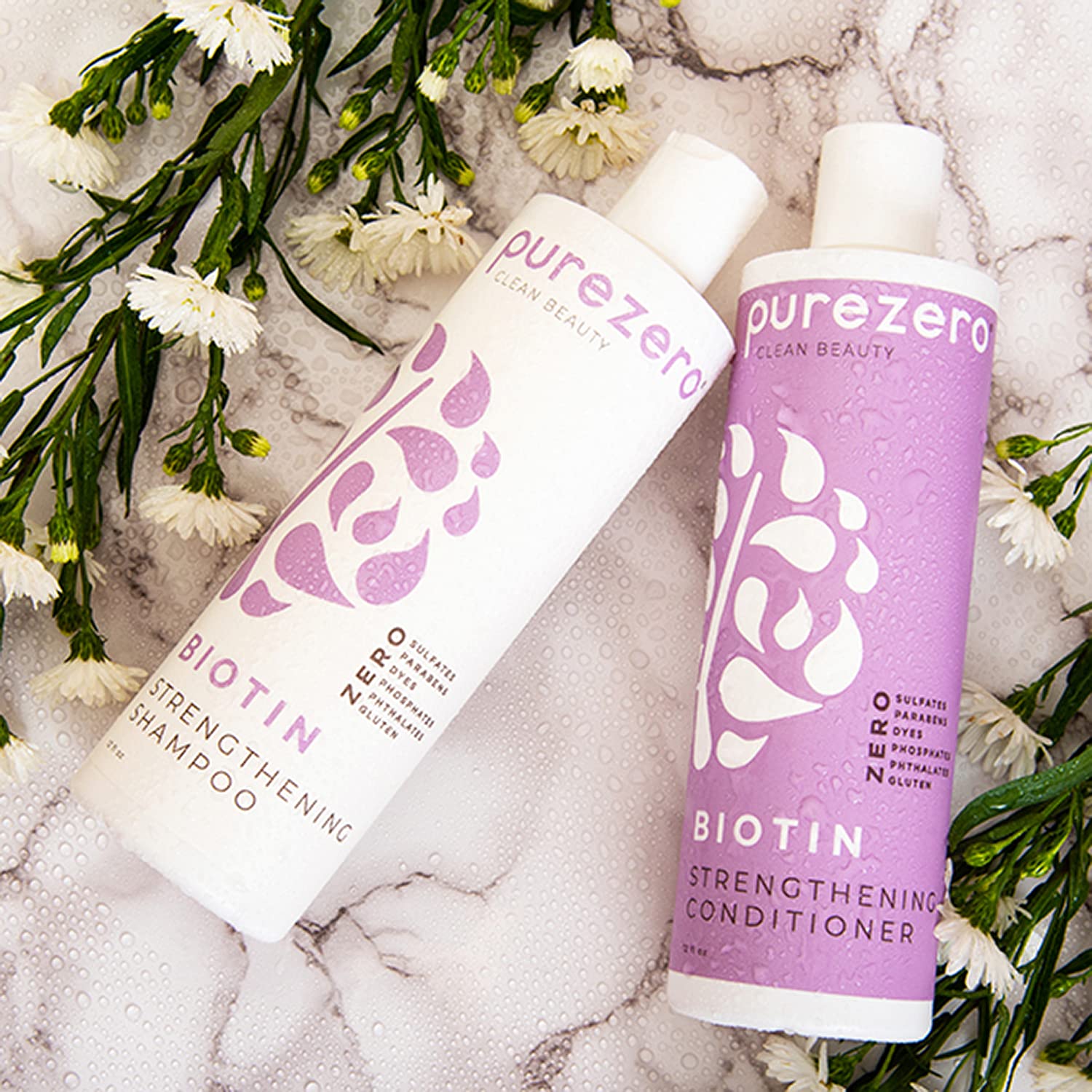 Purezero Biotin Strengthening Shampoo - 12 Fl Ounce - Volumizing, Thicker, Fuller Hair - Zero Sulfates, Parabens, Dyes, Gluten - 100% Vegan & Cruelty Free