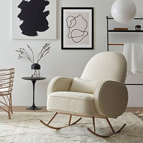Nursery Works Compass Rocker in Ivory Boucle with Rose Gold Legs, Greenguard Gold and CertiPUR-US Certified