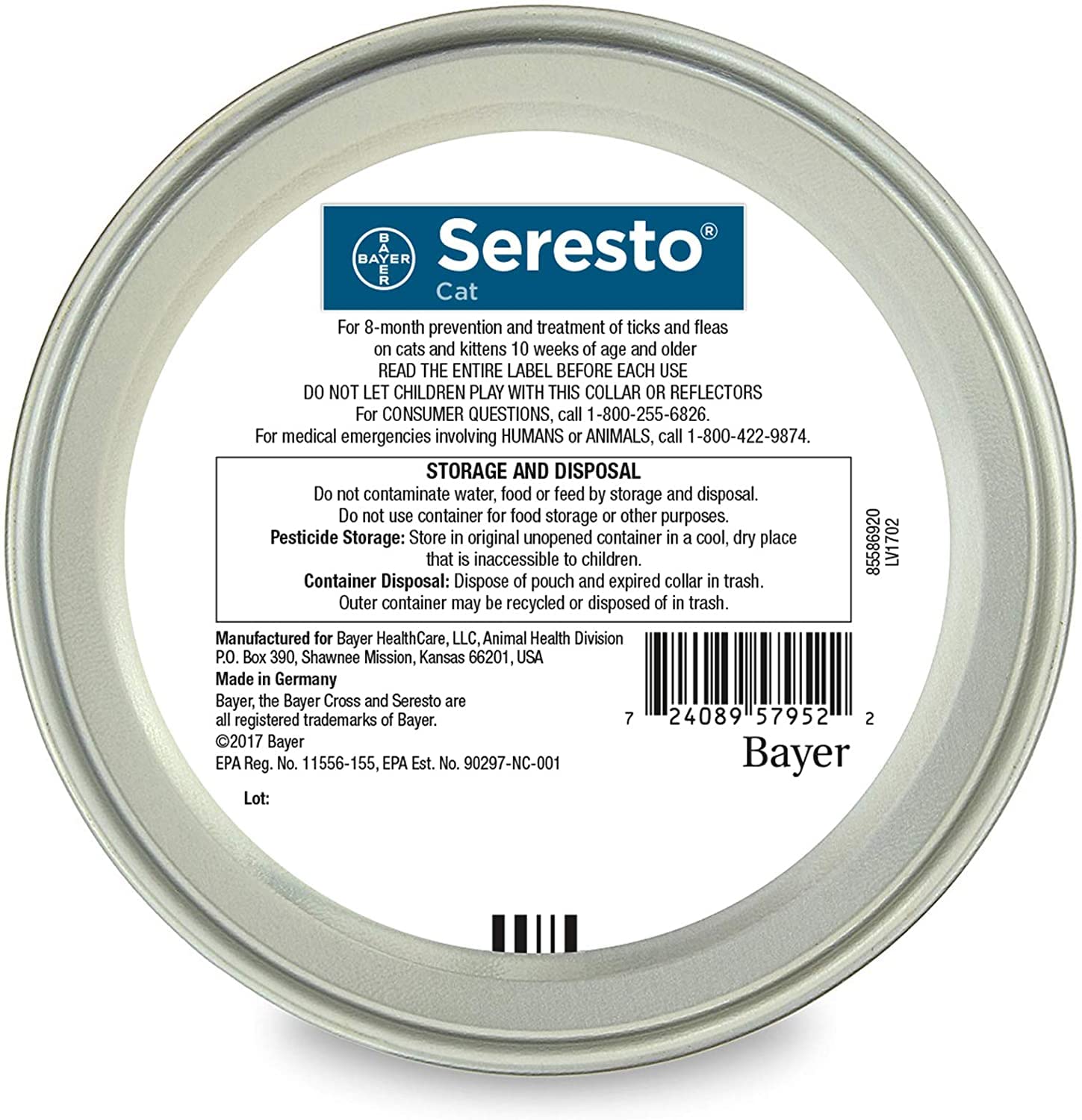 Bayer Seresto Flea and Tick Collar for Cat, all weights, 2 Pack With HS Pets Collapsible Pet Bowl