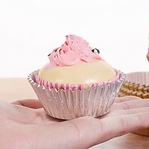200 Pieces of Cake Paper Cups, Aluminum Foil Baking Cups, Suitable for Weddings, Kitchens, Birthday Parties, 8 Colors are Available (silver)
