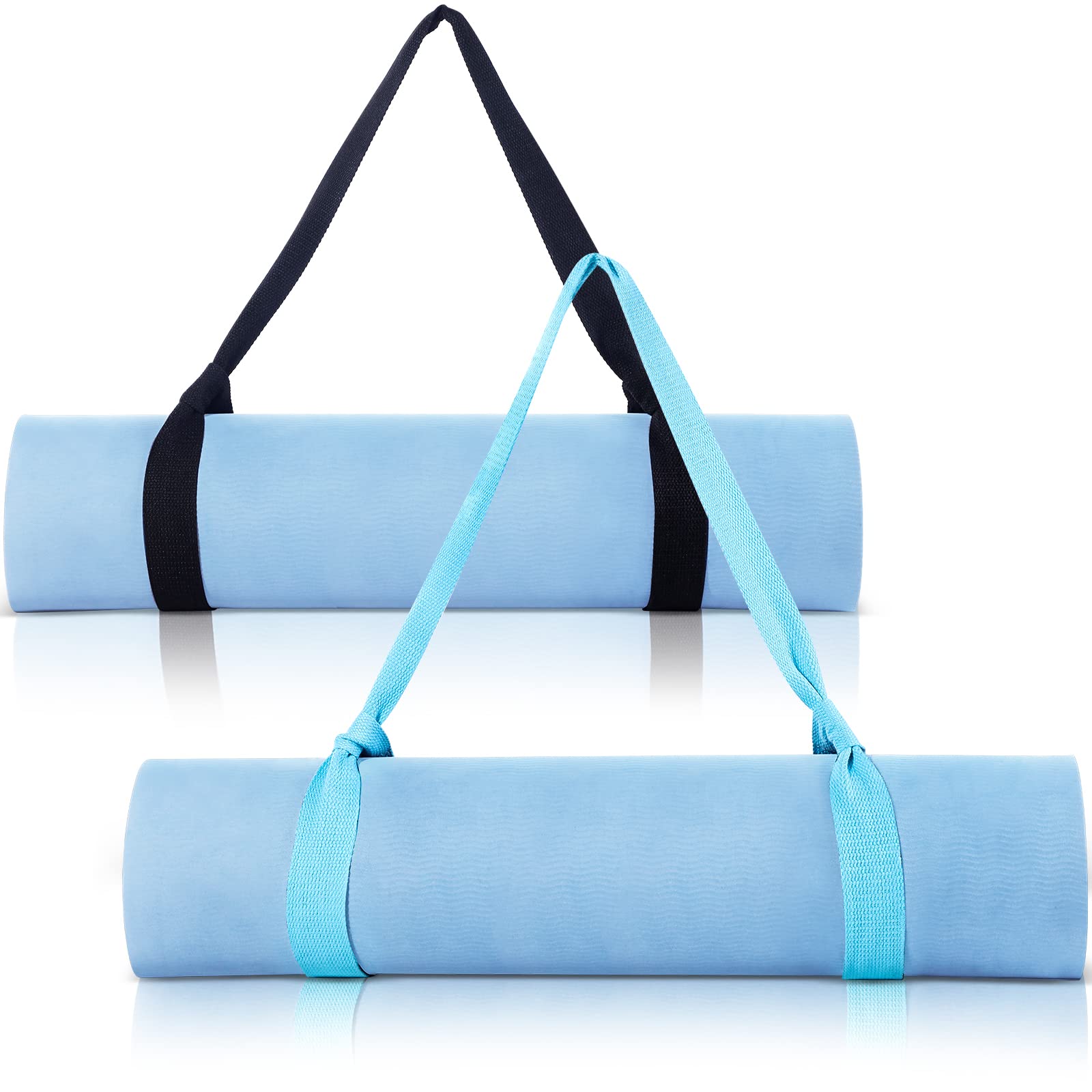 2 Pack Yoga Mat Carrier Strap Adjustable Thick Straps Sling Easy Cinch Yoga Mat Strap Cotton Exercise Mat Stretching Band Multi Purpose Straps for Carrying Large Mats, Light Blue and Black