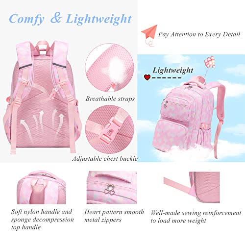 3Pcs Gradient Girls Backpacks Bookbags Set for School with Matching Insulated Lunchbox and Pencil Case