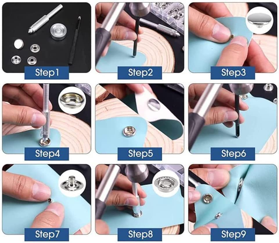 200 Pieces Stainless Steel Snap Fastener Kit, BetterJonny 15mm Heavy Duty Snap Button Press Stud Cap with Pliers and 3 Setting Tools for Marine Boat Canvas Bag Leather DIY Craft