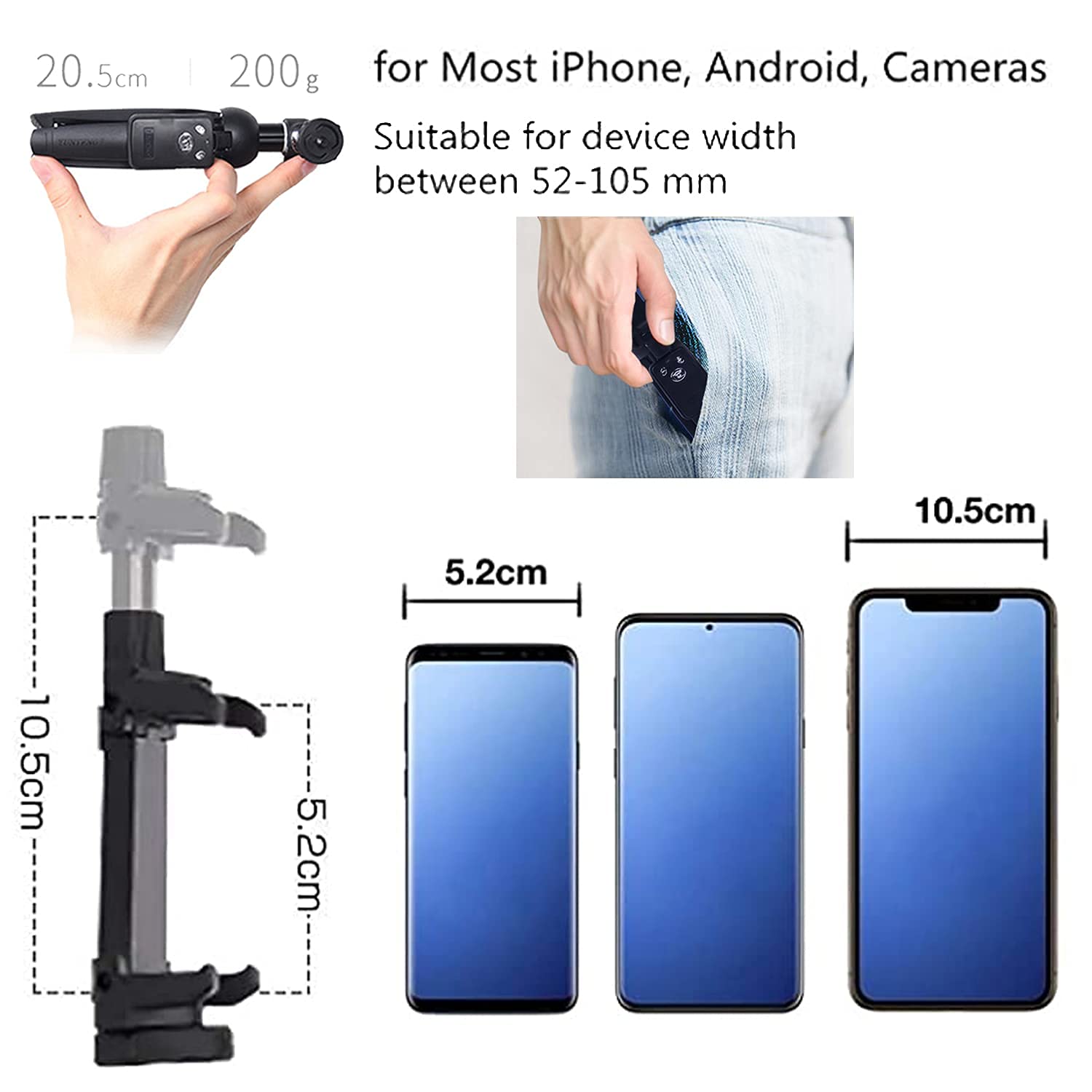 Tripod Monopod Selfie Stick, Long Extendable with Wireless Remote Shutter Control Phone Clip Holder,Compatible with All Cellphones