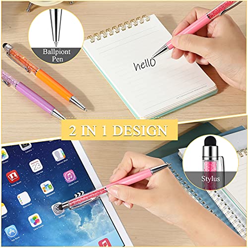 26 Pieces Crystal Ballpoint Pen Crystal Stylus Pen Bling Ballpoint Pens Glitter Diamond Pen 2-in-1 Slim Pens Capacitive Writing Pens for Touch Screens, Office, School Stationery Supplie (Cold Colors)