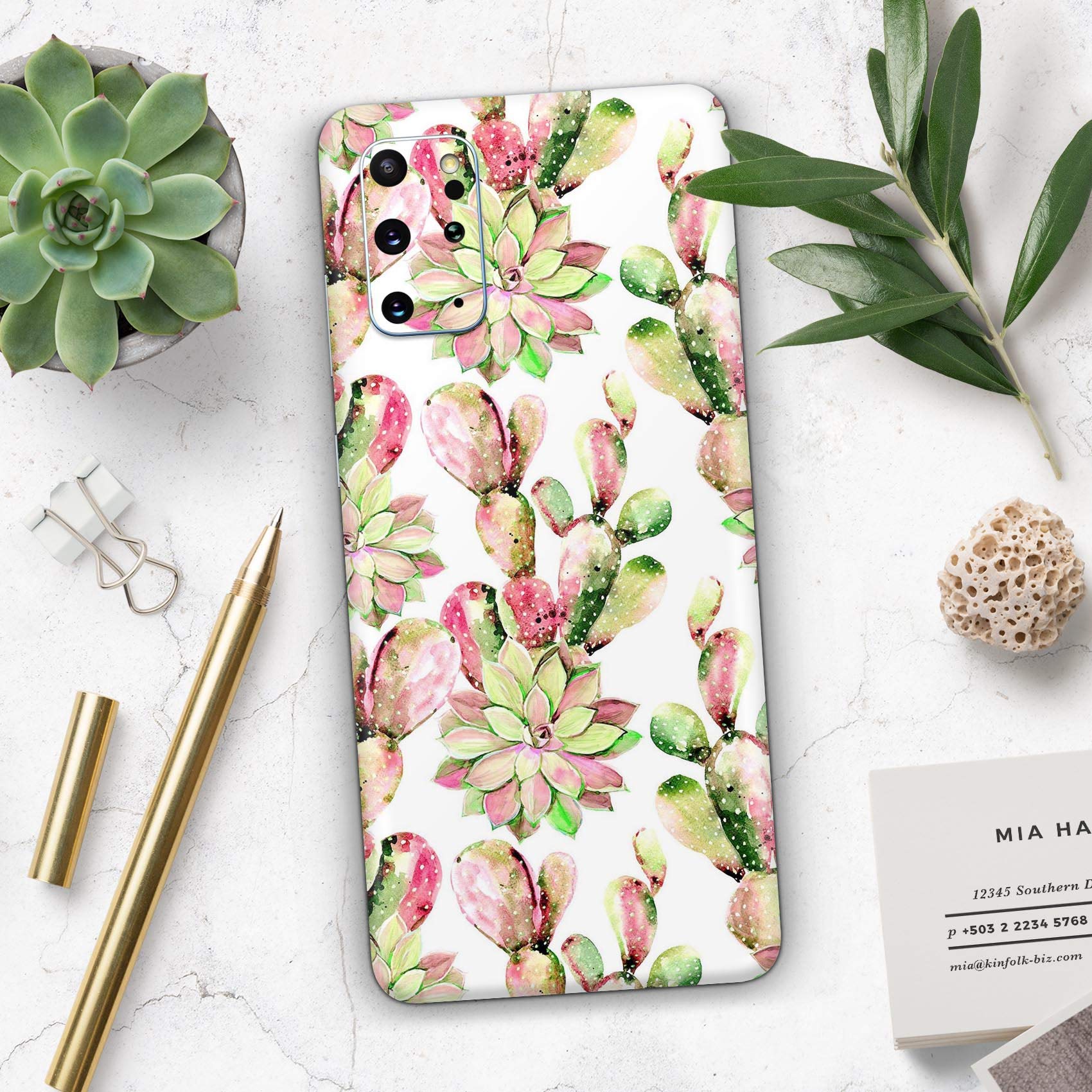DesignSkinz Watercolor Cactus Succulent Bloom V2 Protective Vinyl Decal Wrap Skin Cover Compatible with The Samsung Galaxy S20 (Screen Trim & Back Glass Skin)