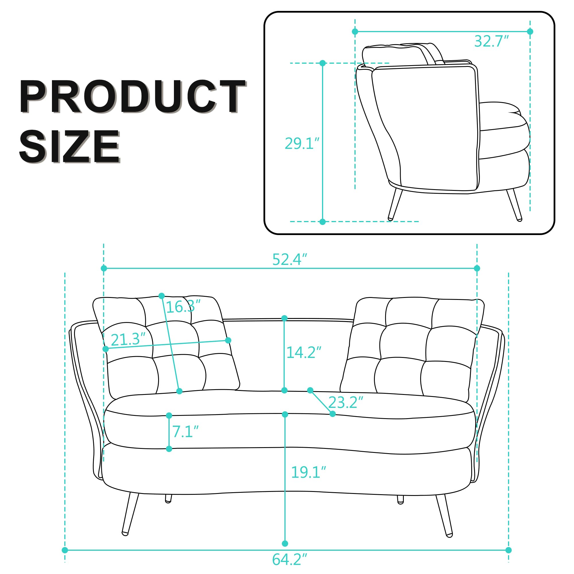 64“Modern Velvet Loveseat Couch,Futon Small Sofa with Gold Metal Legs 2-Seater Upholstered Mini Sofa Couches for Small Space,Living Room Bedroom Office Dorm Studio Apartment Love Seat Couche (Orange)