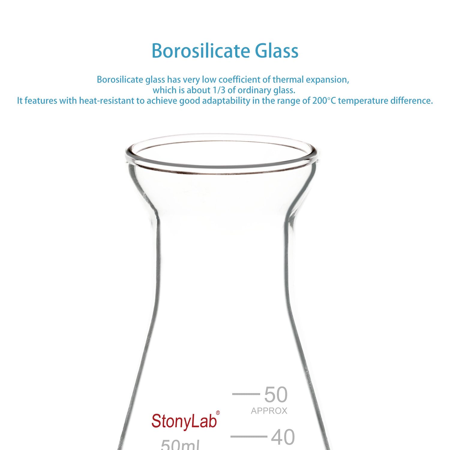stonylab Glass Wide Mouth Erlenmeyer Flask, 500 ml Borosilicate Glass Erlenmeyer Flask with Heavy Duty Rim, 1 Pack