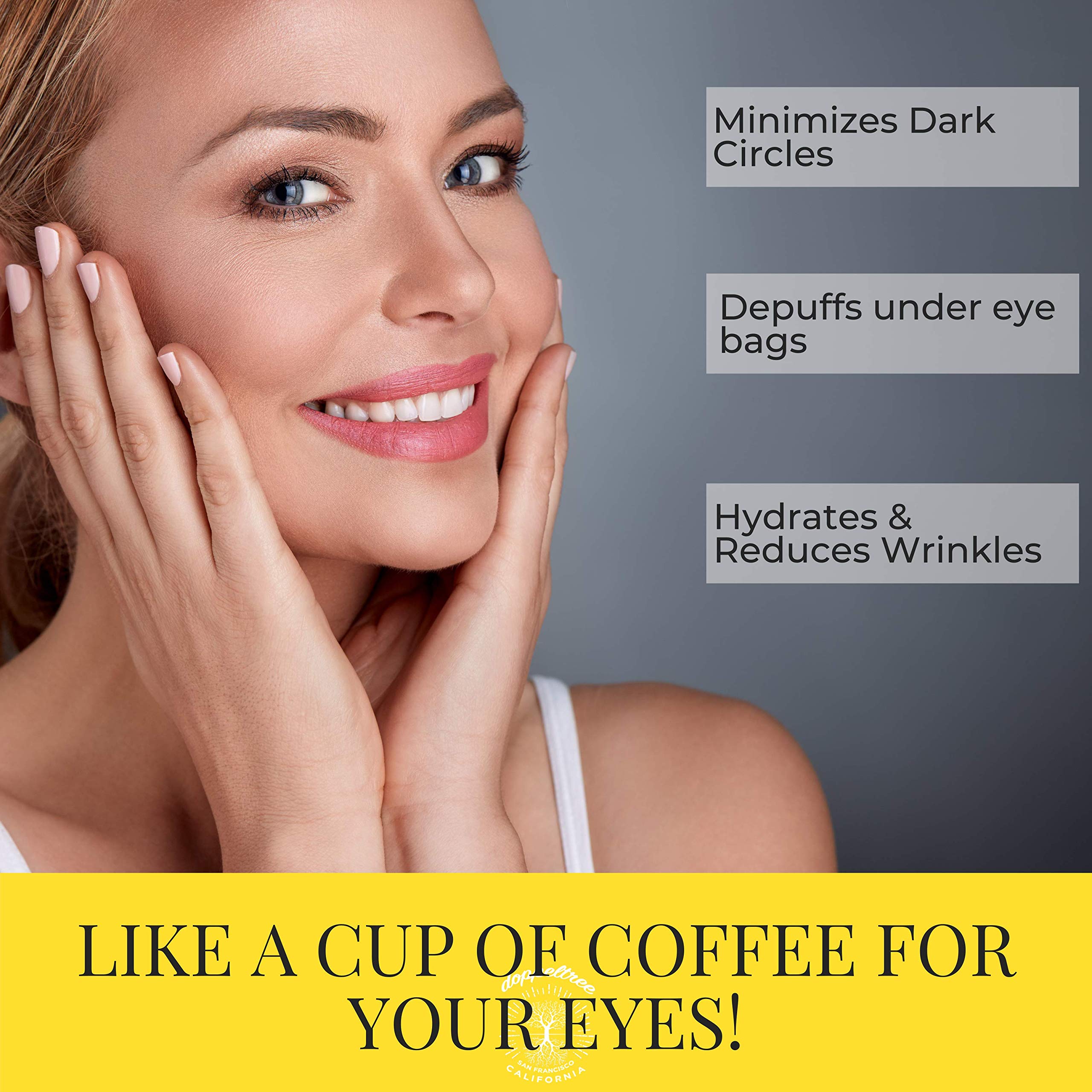 Doppeltree All Natural Caffeine Under Eye Patches & Hydrogel Masks (60 Pads) - Anti Aging Treatment for Crow Feet, Puffiness, Wrinkles, Dark Circles- Formulated in San Francisco