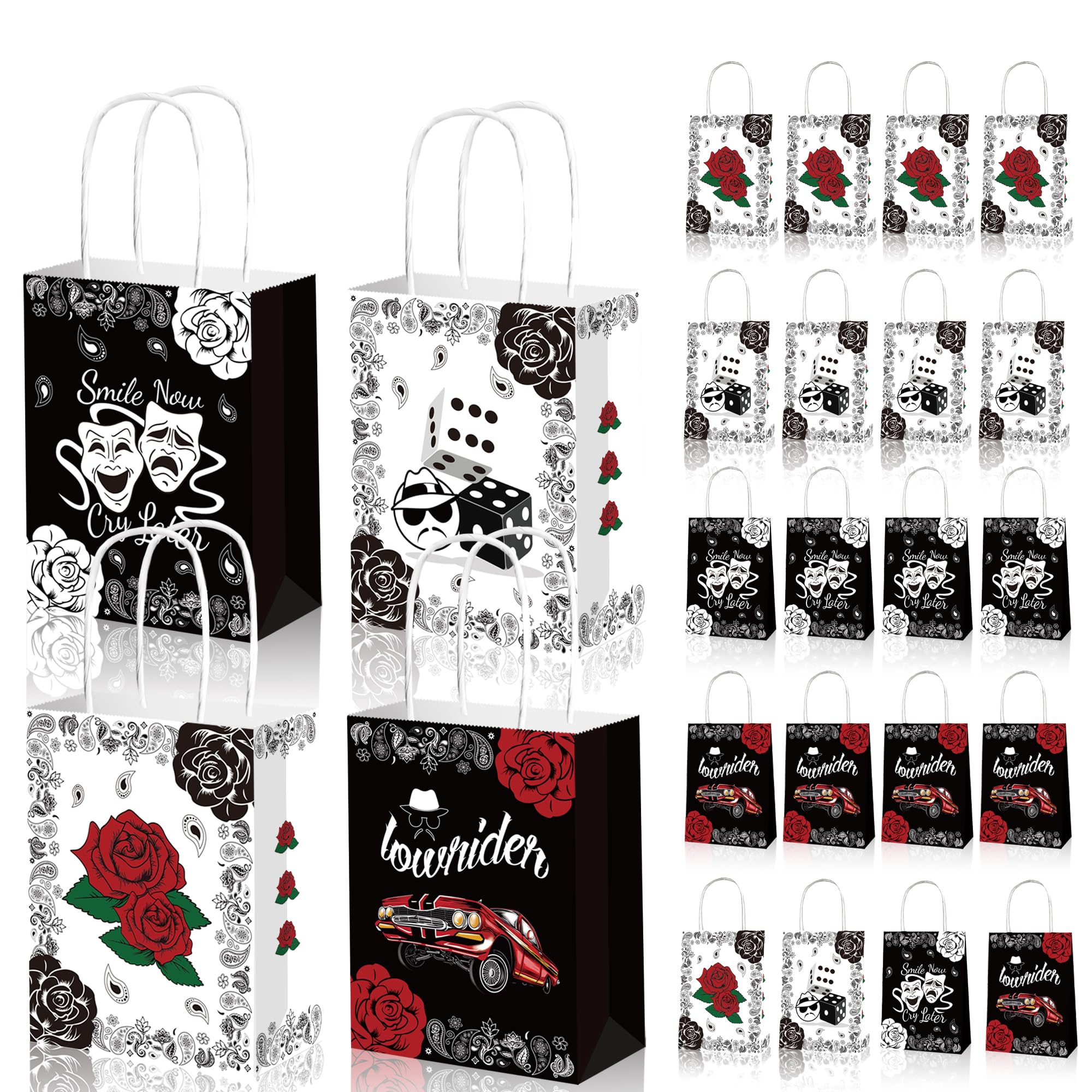 24pcs Cholo Lowrider Party Bags with Handles for Early 2000s Old School Theme Birthday Party Supplies Gift Goody Treat Candy Bags Western Bandana Return Gift Bags cholo theme party decorations