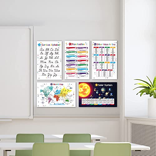 26 Set of 50 Educational Posters for Kids - Multiplication Chart, Alphabet, Periodic Table, Solar, USA, World, Map, Sight Words, Homeschool Supplies, Classroom Decorations - Laminated & Flat, 17x11