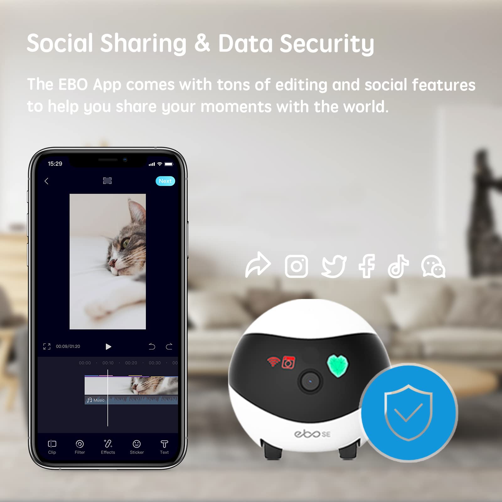 Truwelby Enabot Ebo SE Moving Home Security Camera, Indoor Pet Robot 1080P, with 2 Way Audio, Night Vision, Auto-Cruise, Self-Charging, Motion Detection IP Cam
