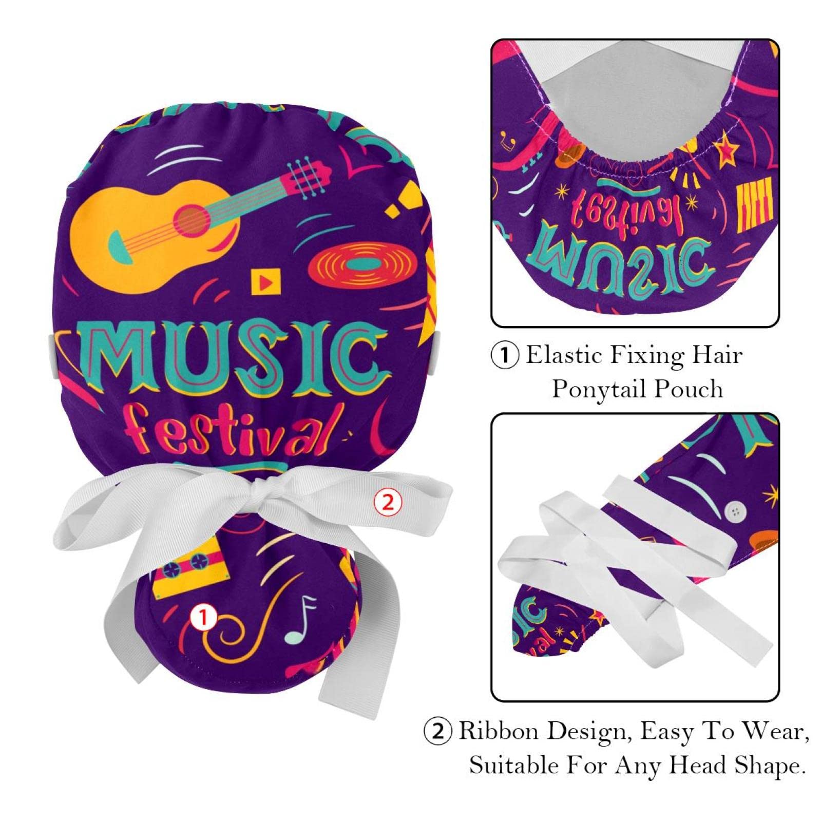 2 Packs Adjustable Working Hats with Button and Sweatband for Women, One Size，Music Festival Instrument Guitar Violin Drum Jazz