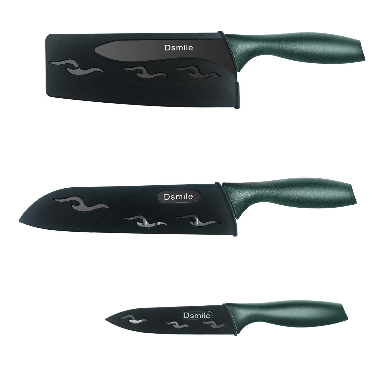 Dsmile 3 Pieces Stainless Steel Kitchen Knife Set (Chef Knife, Utility Knife, Paring Knife) with Clad Dimple and Knife Covers, For Chef Cooking Cutting