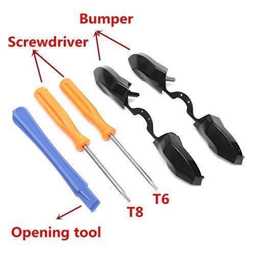6PCS New Replacement Bumpers Triggers LB RB Buttons with T6 T8 Screwdrivers for Xbox One Elite Edition Controller 3.5mm Jack-Black