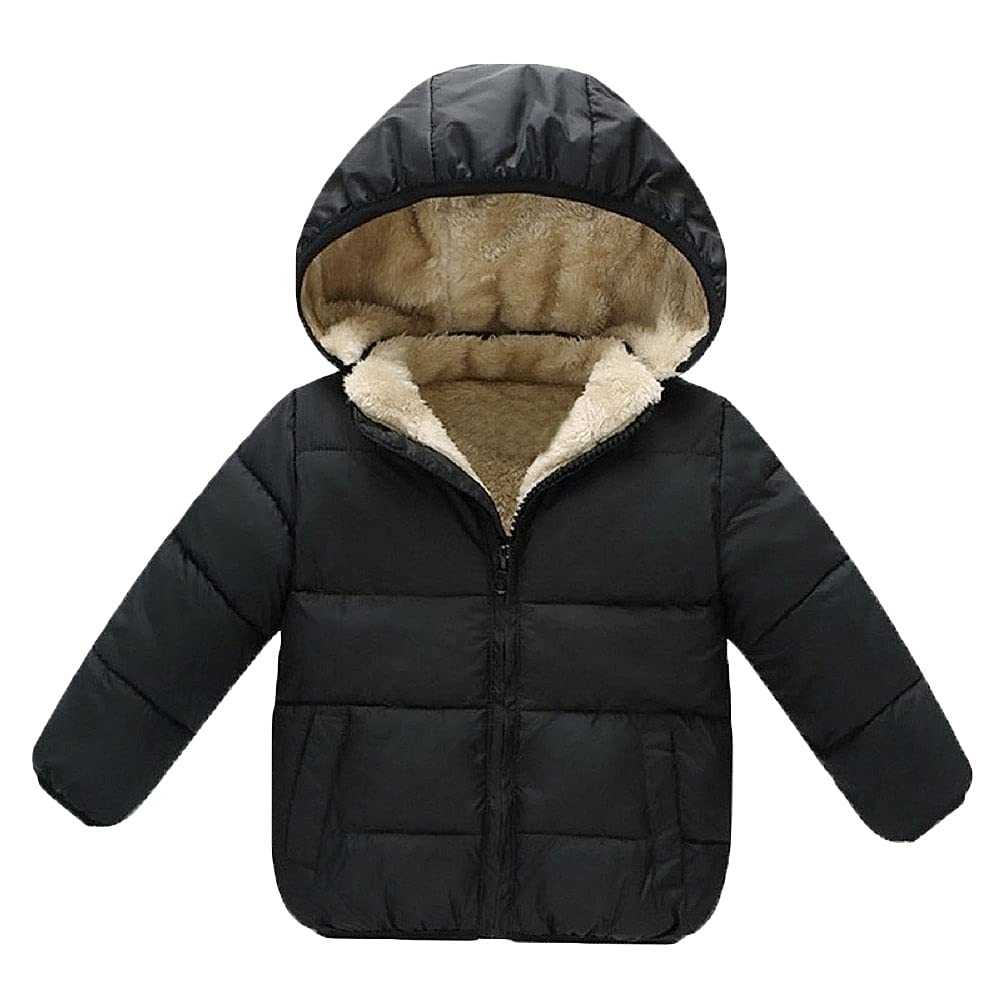 Baby Girls Boys' Winter Fleece Jackets with Hooded Toddler Cotton Dress Warm Lined Coat Outer Clothing (Black, 1-2T)