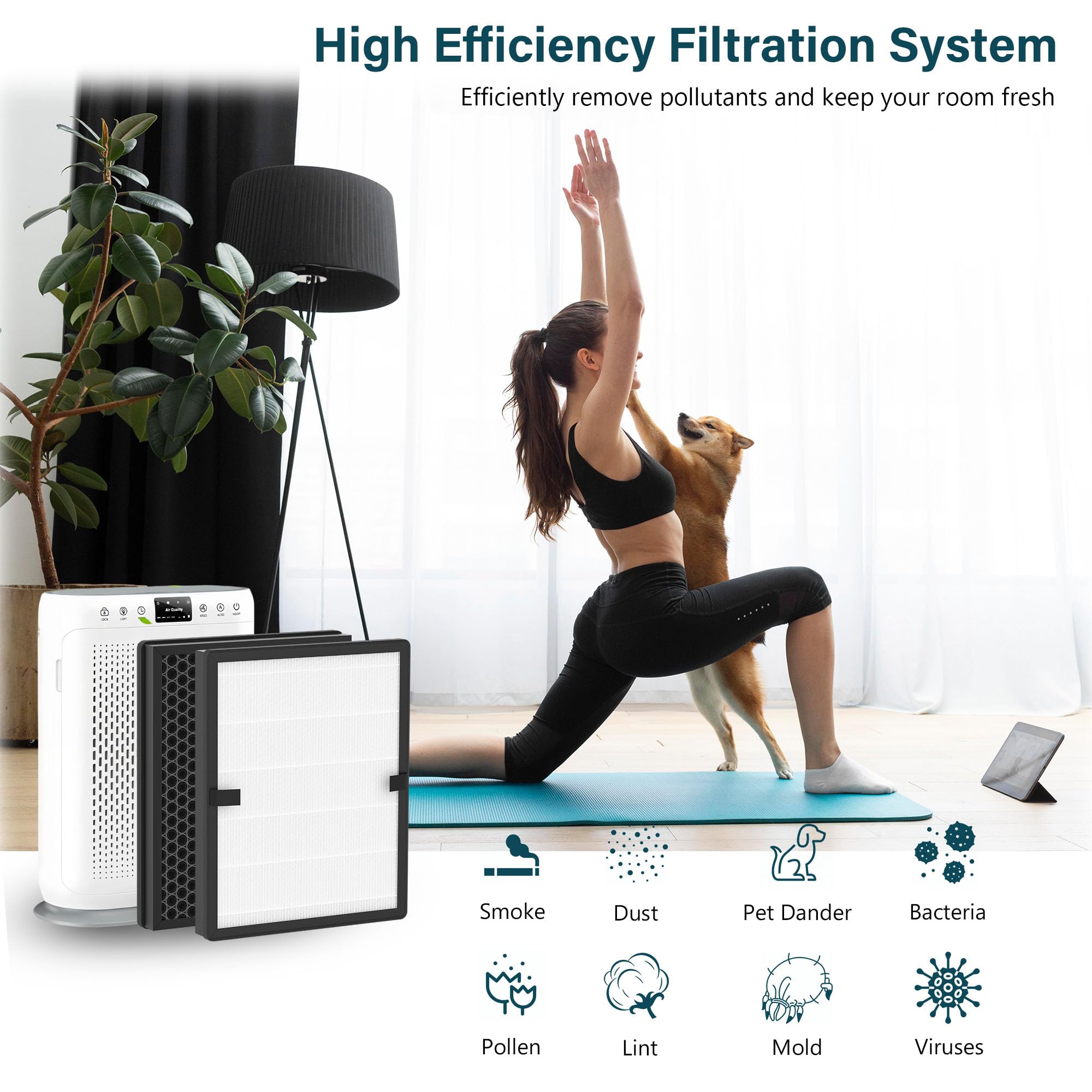 2 Packs E-200 H13 True HEPA Replacement Filter Compatible with LUNINO E-200 Air Cleaner Purifier for Home Large Room up to 1740sq.ft with Extra 4 pcs Aroma Pads
