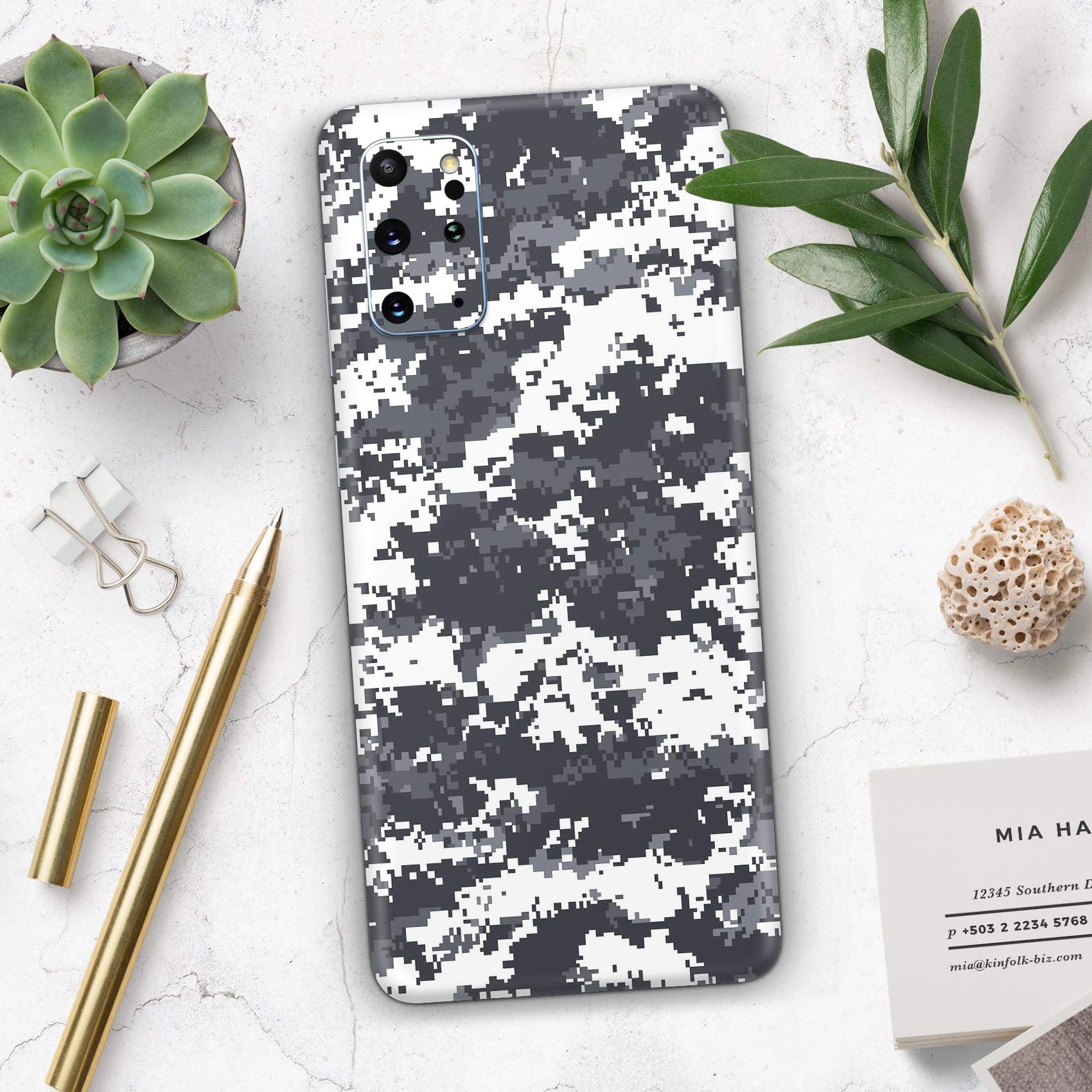 DesignSkinz White and Gray Digital Camouflage Protective Vinyl Decal Wrap Skin Cover Compatible with The Samsung Galaxy S20 (Screen Trim & Back Glass Skin)