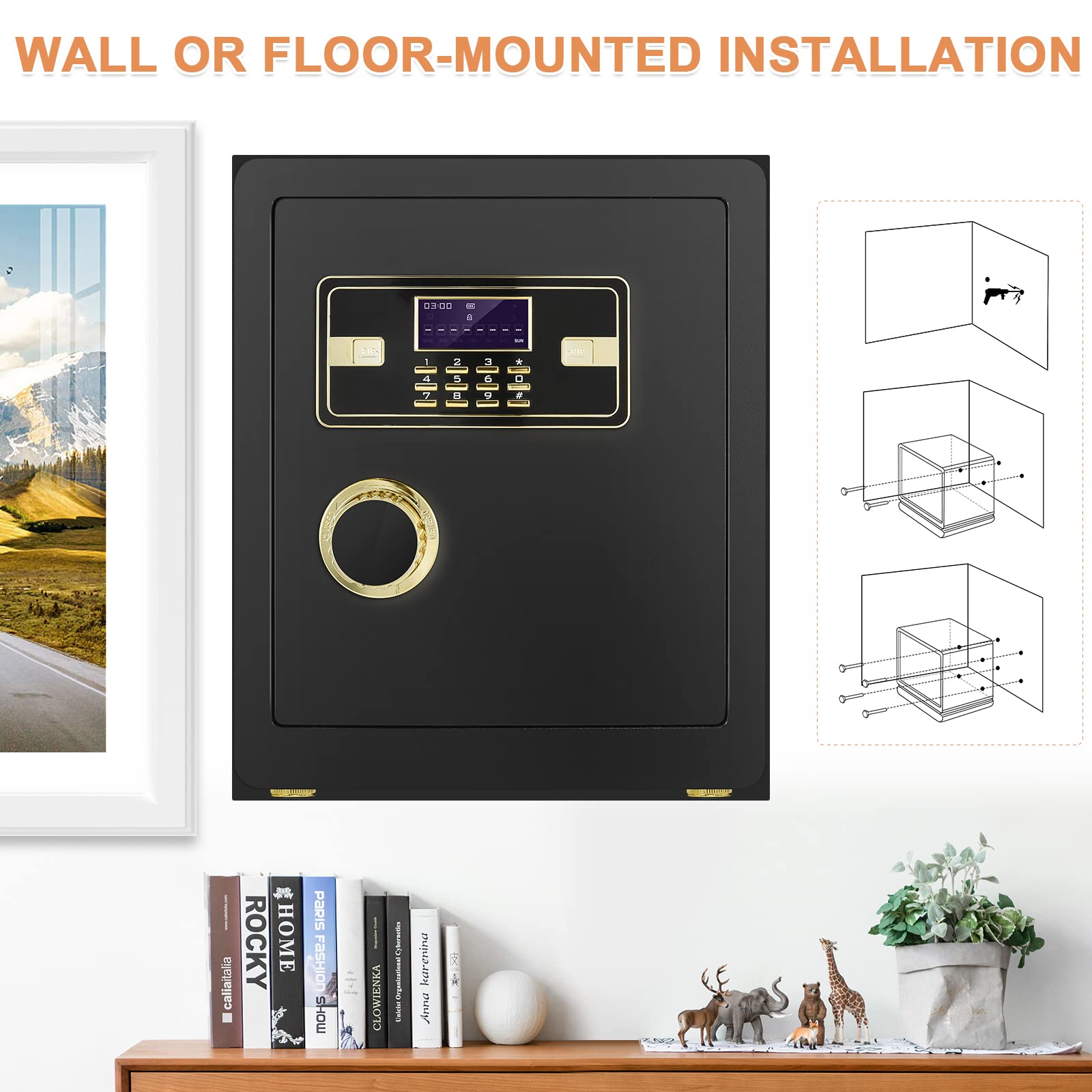 2.3 Cub Home Safe Fireproof Waterproof, Large Fireproof Safe Box with Fireproof Document Bag, Electronic Keypad and Spare Key, Digital Home Security Safe for Money Firearm Medicine Valuables